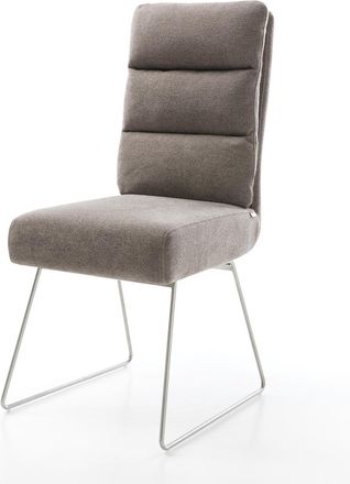 DELIFE Esszimmerstuhl Pela-Flex Strukturstoff Soft Taupe Kufengestell Edelstahl Taschenfederkern, Esszimmerst&uuml;hle