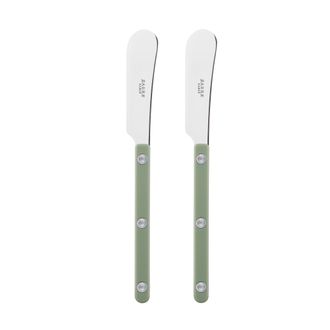 Sabre Paris 2er Set Buttermesser 14 cm - Bistrot - Ideal F&uuml;r Butter, Aufstrich - Edelstahl & Nylon - Sp&uuml;lmaschinenfest - Spargelgr&uuml;n