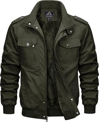 Magcomsen Veste dhiver chaude en polaire pour homme Veste cargo bomber militaire Veste de travail coupe-vent d&eacute;contract&eacute;e avec plusieurs poches, vert militaire,