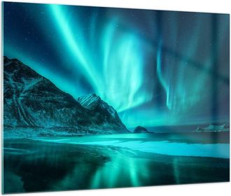 Arttor Bilder auf Glas Landschaft Nordpol Nordlichter Glasbild 70x50cm Wandbilder Dekoration Wohnzimmer Schlafzimmer K&uuml;che Deko Klein Wanddeko Bild im Glas W