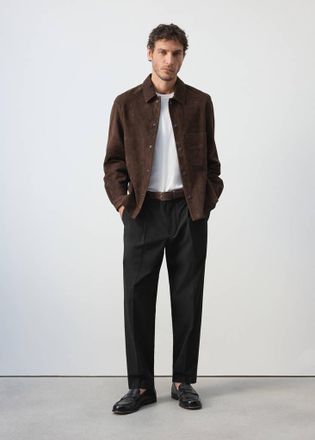 Mango Blouson en cuir avec poche marron - Homme - XXL - MANGO MAN