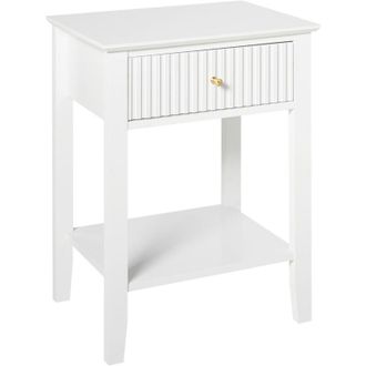 Beliani Table Chevet Chambre avec Tiroir et Etag&egrave;re en MDF Blanc et Poign&eacute;e Dor&eacute;e Assisi