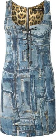 Roberto Cavalli Femme, Robes, Bleu, Taille: 34 FR Patchwork Capsule Collection Short Dress
