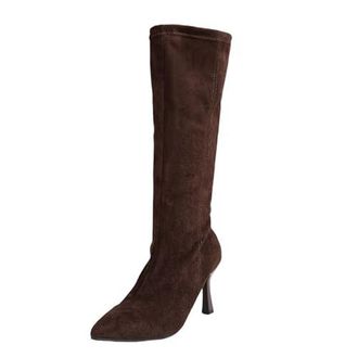 Generic Bottes &agrave; talon en faux daim pour femme - &Eacute;l&eacute;gantes - Bout pointu - Couleur unie - Extensible - Confortables - Automne et hiver, caf&eacute;, 38.5 EU