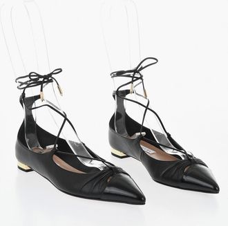 Aquazzura Schn&uuml;r-Ballerinas GABI aus Leder mit spitzer Kappe Aquazzura