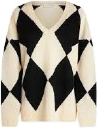 Ballantyne Femme, Pulls, Multicolore, Taille: 38 FR Tricot col en V &agrave; motif g&eacute;om&eacute;trique