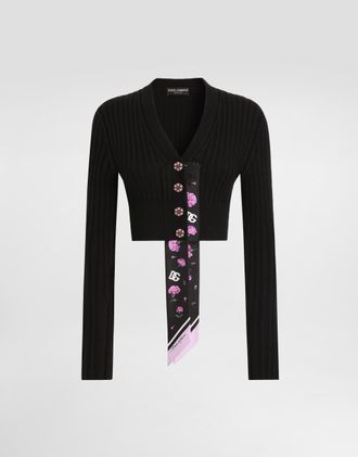 Dolce & Gabbana Cardigan Aus Wolle Mit Versetztem Rippenmuster - Frau Strickwaren Schwarz 46