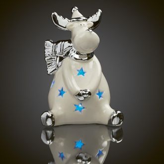 Hellum Keramik-Rentier H&ouml;he 11,5cm LED RGB inkl. Zwei Batteries&auml;tzen 521948