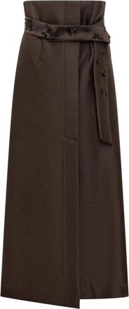 Alberta Ferretti Femme, Jupes, Brun, Taille: 38 FR Longue Jupe avec Ceinture Orn&eacute;e de Bijoux