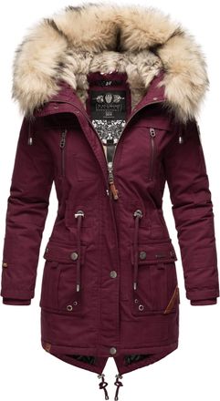 Navahoo Premium Damen Winter Jacke Parka Mantel Winterjacke warm Kunstfell B805 [B805-Honigf-Weinrot-Gr.XS]