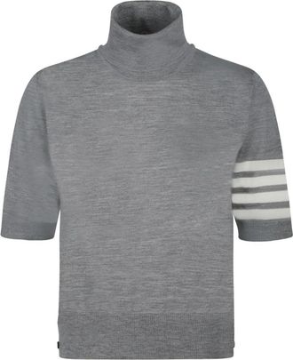 Thom Browne Feine Merinowolle Rollkragenpullover mit 4 Streifen - - Knitwear - Damen - Grau - S