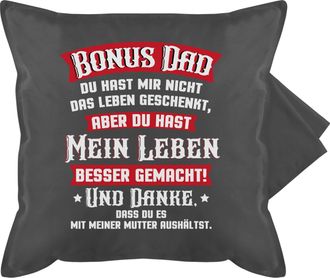 Shirtracer Kissenbezug - Geschenk zum Vatertag - Bonus Dad - rot/weiß - 50 x 50 cm - Grau - stiefvatertagsgeschenke spruchkissen Papa Vatertagsgeschenk stiefpapa