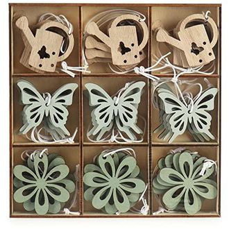 Com-Four 36x Cintres d&eacute;coratifs p&acirc;ques - d&eacute;corations de p&acirc;ques en Bois &agrave; accrocher - Cintre en Bois pour Le Bouquet (36 pi&egrave;ces - Blanc Brun Vert)