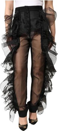 Dolce & Gabbana Femme, Pantalons, Noir, Taille: 36 FR Pantalon en laine et tulle taille haute