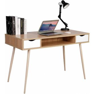 Woltu Schreibtisch Computertisch B&uuml;rotisch Arbeitstisch pc Laptop Tisch, in Melamin, mit 2 Schubladen und 1 offenen Fach, Gestell aus Stahl