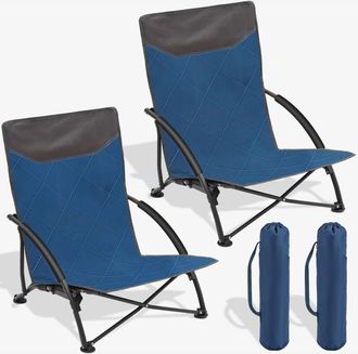 Sekey Sekey Lot de 2 chaises pliantes de plage - Fauteuils ultra-l&eacute;gers et compacts &agrave; assise basse - Dossier confortable - Jusqu&agrave; 140 kg - Bleu