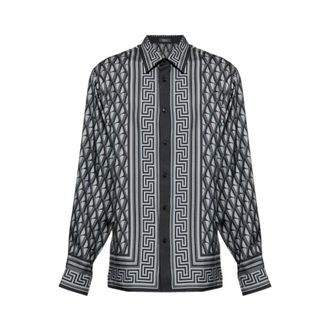 Versace Hemd aus bedrucktem Seidentwill in regul&auml;rer Passform - - Shirts - Herren - Mehrfarbig - M