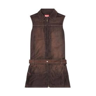 Diesel Femme, Robes, Brun, Taille: 38 FR Minirobe en denim enduit fluide