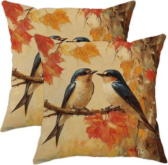 Generic Herbstschwalbenvogel Dekokissen Weich Kissenh&uuml;llen Dekorative Zierkissenbez&uuml;ge F&uuml;r Bett Schlafzimmer Heimdekoration 45X45Cm 2Er Set