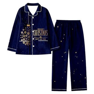 Generic Ensemble de pantalons d&eacute;contract&eacute;s &agrave; manches longues pour femme Motif flocons de neige, bleu marine, XXL