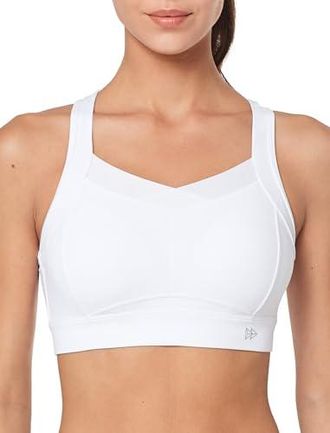 Yvette Sports Soutien-gorge de sport pour femme - Maintien solide avec crochet et oeillet - Grandes tailles - Course à pied - Fitness, Blanc., 4XL