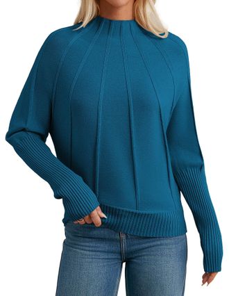 Grace Karin Pullover Damen Rollkragen Strickware Raglan&auml;rmel Weich Elastisch Gerippte Jumper Himmelblau XL