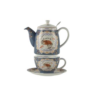 London Pottery Teekannen-Set aus Knochenporzellan, Teekanne und Servierset f&uuml;r einen, Tiermuster, Teekanne, Tasse und Untertasse (Fuchs)