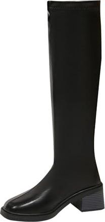 Generic Bottes montantes au genou pour femme - Talon bloc &eacute;pais - Style d&eacute;contract&eacute; - Fermeture &eacute;clair dans le dos - Confortable - Large - Bottes d&eacute;quitation 