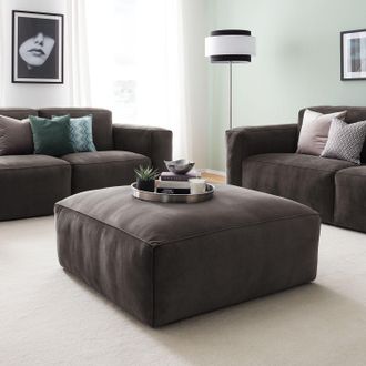 Studio Copenhagen home24 Polsterhocker 92 x 42 x 92cm Grau/Grau/Braun Samt Ravi: Graubraun