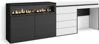 Skraut Home | Sideboard, Kommode | Aufbewahrungsschrank | 227x75x35 cm | Für Schlafzimmer, Zimmer | Elektrokamin. | Kommode mit Schubladen | Schminktisch | Modern