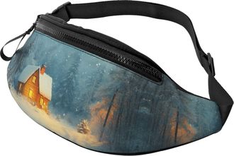 Generic Multifunktionale Umh&auml;ngetaschen Winter Schnee Szene Druck Lauftasche Umh&auml;ngetaschen H&uuml;fttasche F&uuml;r Reisen Spazieren Laufen 14X35Cm