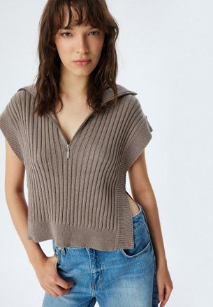 Koton Kurzarmpullover Standkragen Mit Reißverschlussdetail