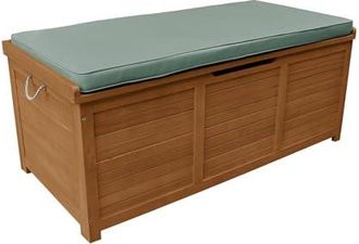 Sweeek Coffre de jardin 200L en bois - Caja kaki - 125x60cm rangement coussins avec 2 vérins et poignées