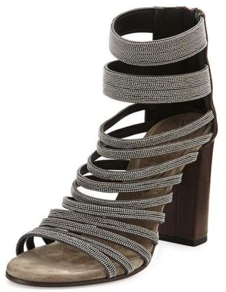 Brunello Cucinelli Monili Beaded Brown Leather Sandals Size 38