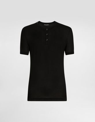Dolce & Gabbana T-shirt Serafino Aus Seide - Mann T-shirts Und Polos Schwarz 58