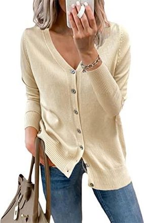 Minetom Femmes Cardigan Pull Manteau Manches Longues Tricoté Sweaters Gilet Casual Veste en Tricot avec Boutons Beige M
