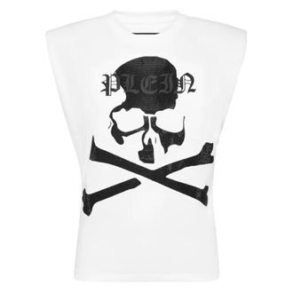 Philipp Plein Femme, Tops, Blanc, Taille: 38 FR Tank Top Strass Skull&Bones