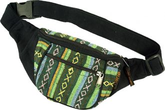 Guru Shop Ethno Sidebag, Nepal Gürteltasche - Grün, Unisex - Erwachsene, Baumwolle, 13x20x4 cm
