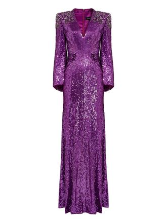 Jenny Packham robe longue ornée de sequins à col v - Violet