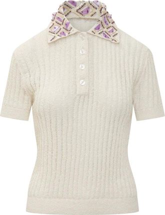 Des_Phemmes DES Phemmes, Femme, Tops, Beige, Taille: 40 FR Polo en maille c&ocirc;tel&eacute;e &eacute;ponge