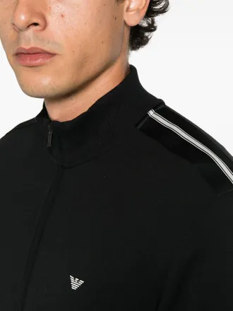 Emporio Armani Logo-Plaque Striped-Trim Sweatshirt - Black