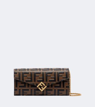 Fendi Portefeuille &agrave; cha&icirc;ne FF Diamonds en cuir