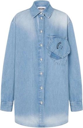 Moschino Femme, Blouses et Chemises, Bleu, Taille: 38 FR Chemise en denim &agrave; logo imprim&eacute;