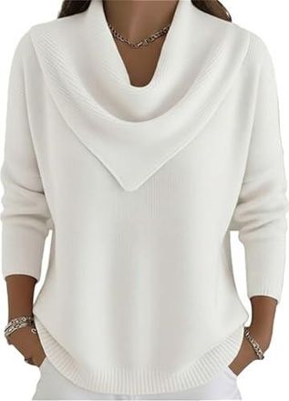 Generic Pull &eacute;l&eacute;gant r&eacute;tro doux &agrave; col triangulaire de couleur unie, pull confortable en cachemire tricot&eacute; pour femme, blanc, XXL