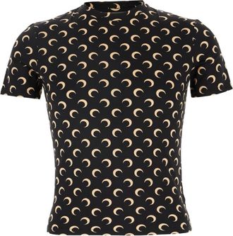 Marine Serre Homme, Tops, Noir, Taille: S Moon-print T-Shirt