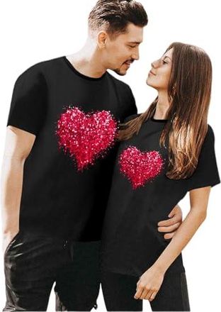 Generic T-shirt d&eacute;contract&eacute; &agrave; col rond pour femme - Cadeau de Saint-Valentin 2026 - Haut &agrave; manches courtes pour plus de confort et de style (5), Noir, XL