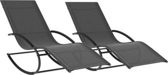 IDMarket Lot de 2 chaises longues - transat de jardin &agrave; bascule MALAWI gris anthracite et toile grise