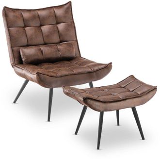 MCombo M Mcombo Sessel mit Hocker 4779BR, moderner Relaxsessel mit Taillenkissen f&uuml;r Wohnzimmer, Retro Vintage Lesesessel Loungesessel Stuhl Polstersessel