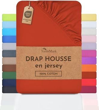 NatureMark Drap-Housse en Jersey, 100% Coton, Disponible dans de Nombreuses Tailles et Couleurs, qualit&eacute; Oeko-Tex Standard 100, 180 x 200 cm - 200 x 200 cm, Roug