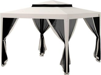 OUTSUNNY Tonnelle barnum de jardin 3L x 3l m avec 4 moustiquaires amovibles - double toit - m&eacute;tal polyester blanc cass&eacute;